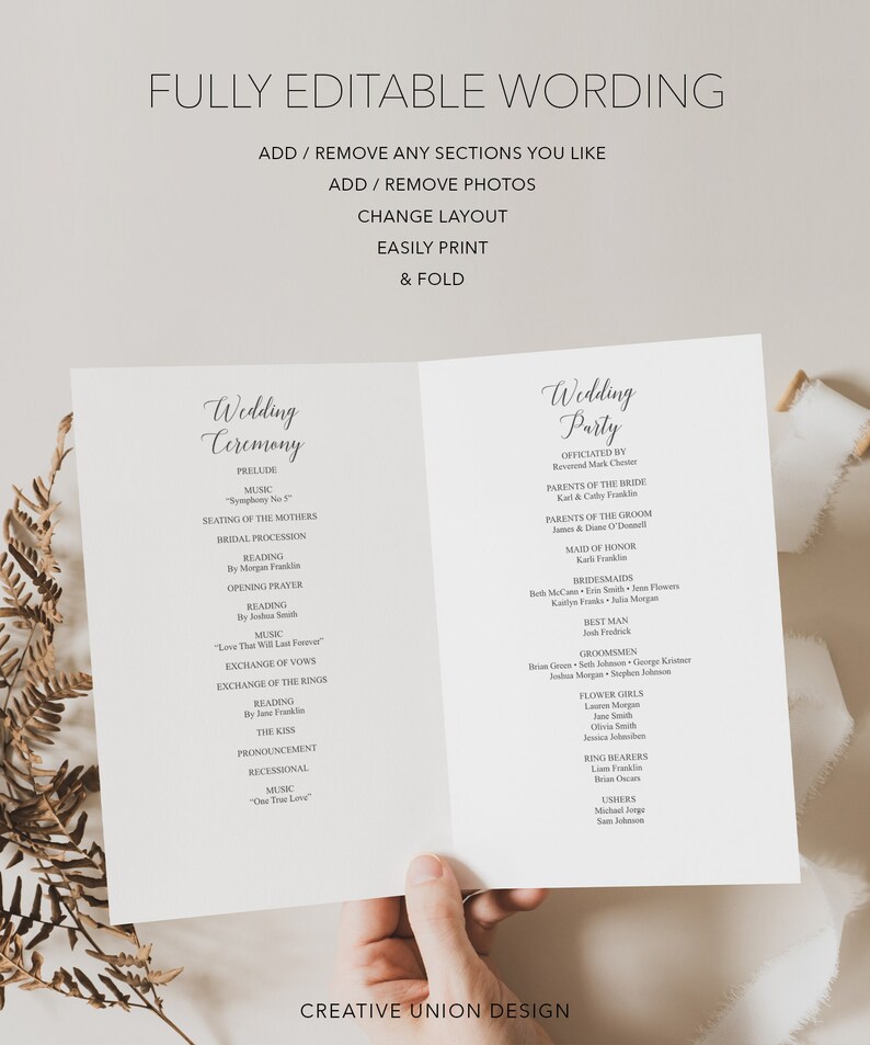 Folded Wedding Program Template Printable Wedding Program - Etsy