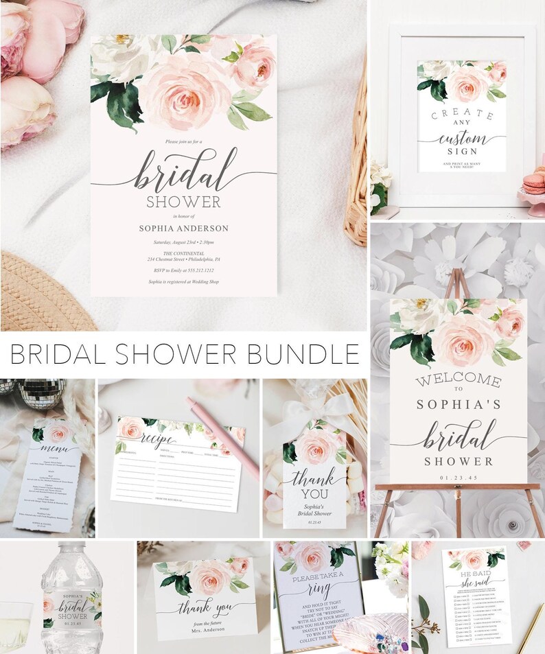 Bridal Shower Bundle, Bridal Shower Invite, Floral Bridal Shower ...
