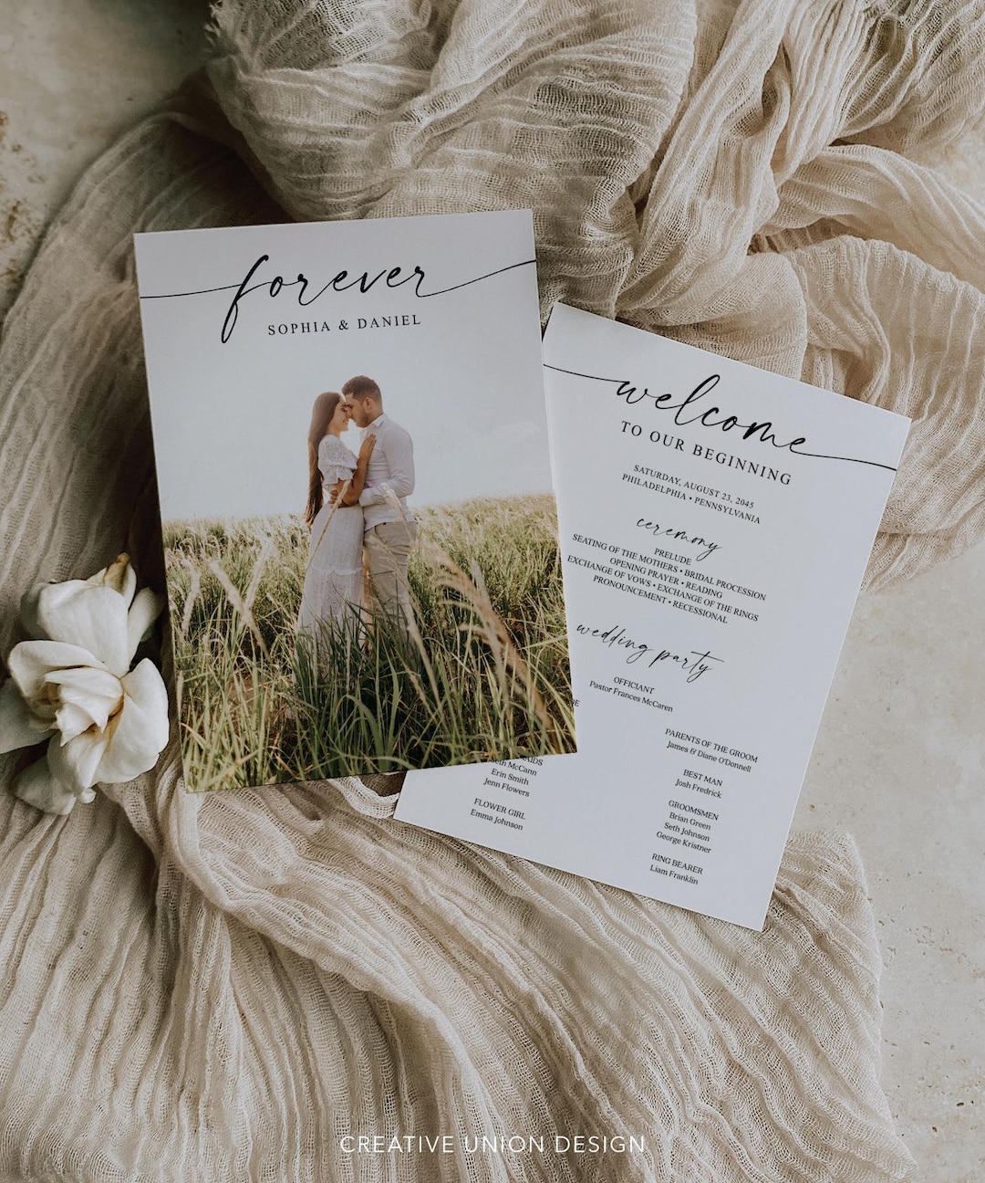 Elegant Script Wedding Program Template With Photo, 5x7 Wedding Ceremony Program Printable ...