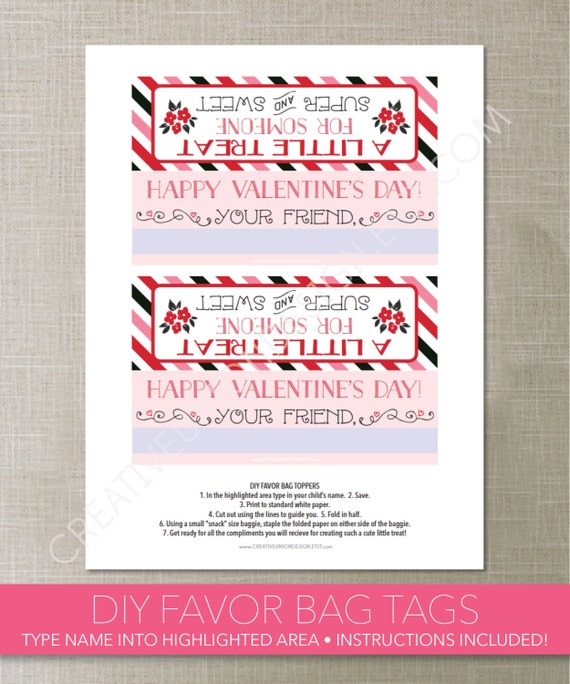 Printable Valentine Bag Labels Bunting Happy Valentine's Day