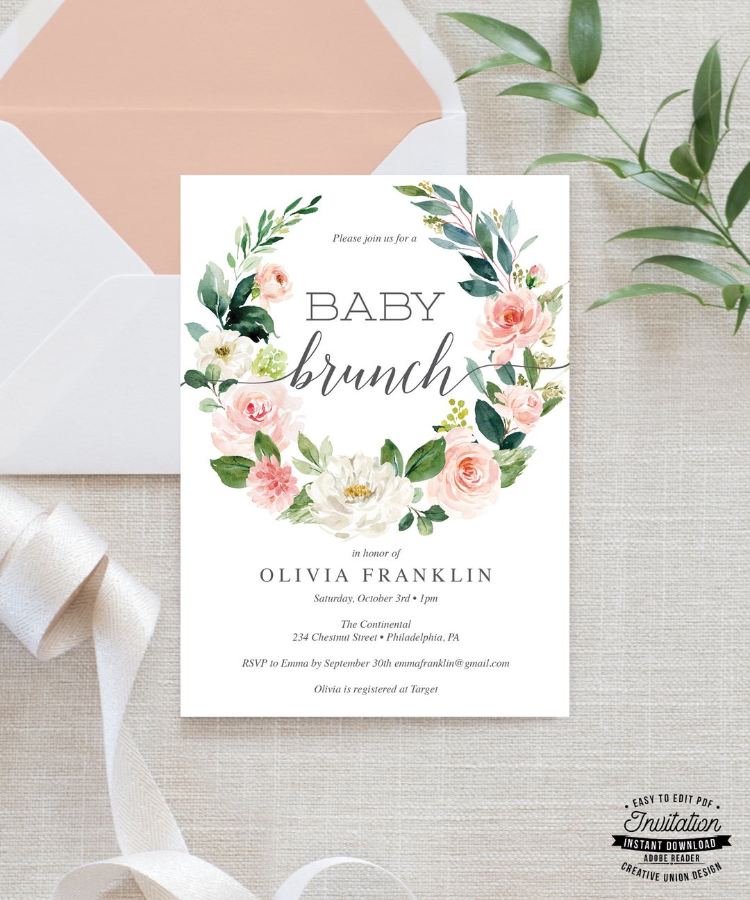 Baby Brunch Invitation Baby Shower Invite Editable Printable Invite ...