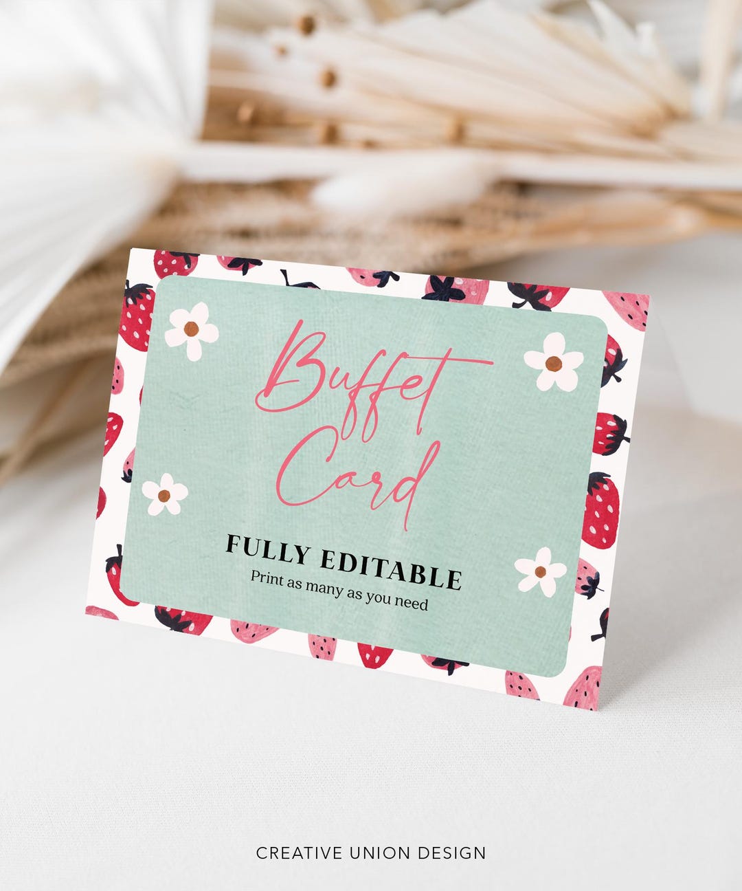 Berry First Birthday Buffet Card Template, Food Label, Berry Sweet ...