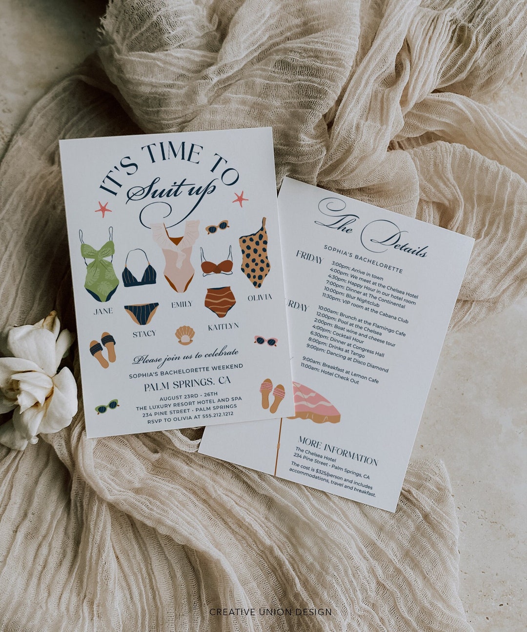 Swim Suit Bachelorette Party Invitation And Itinerary Template Lake