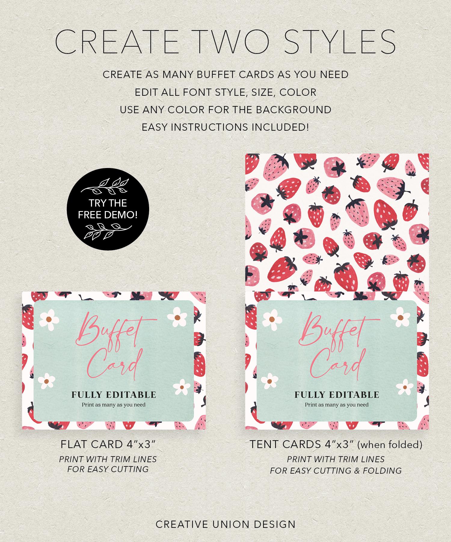 Berry First Birthday Buffet Card Template, Food Label, Berry Sweet ...