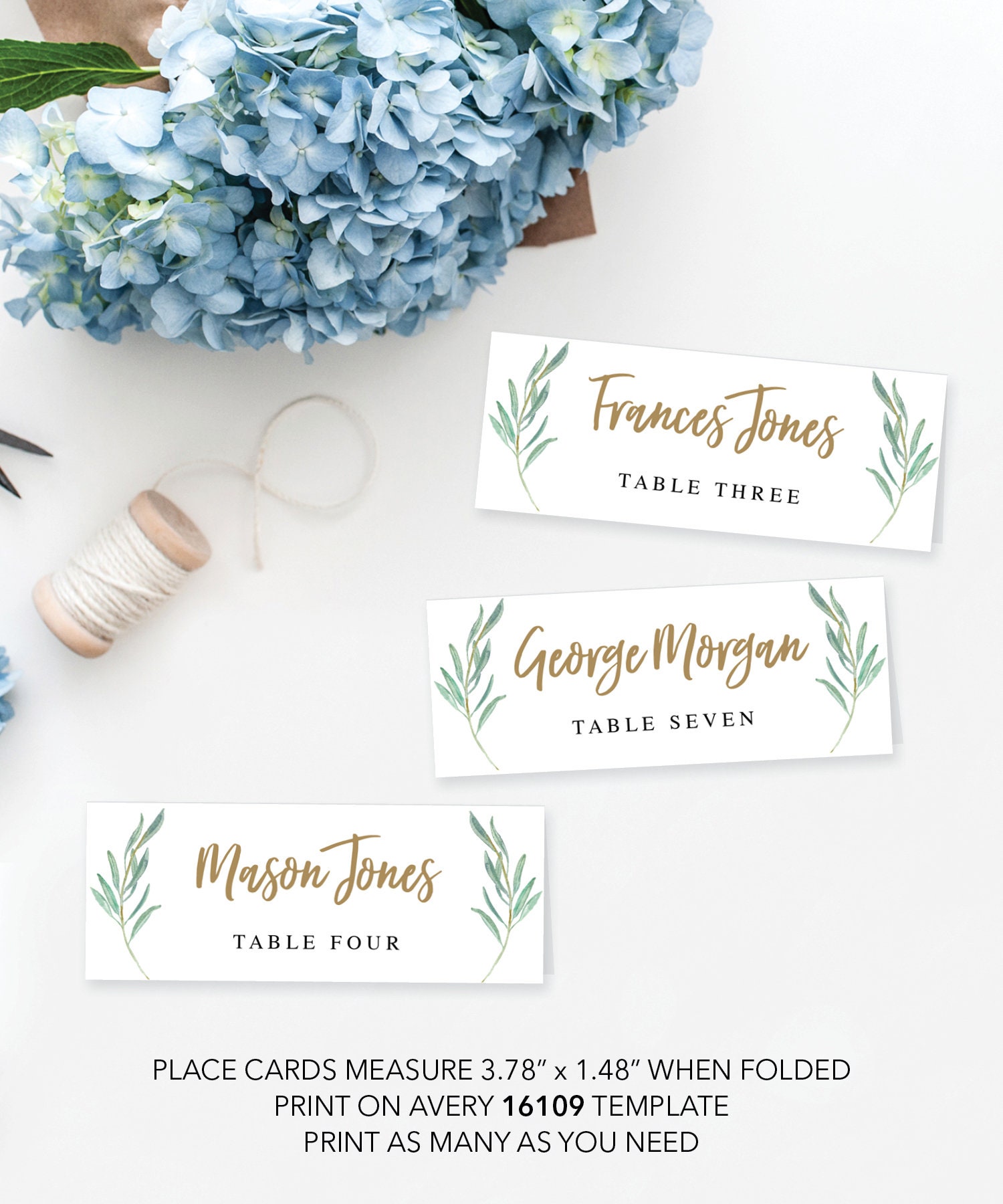 Greenery Place Card Printable Template Avery 16109 Wedding Etsy