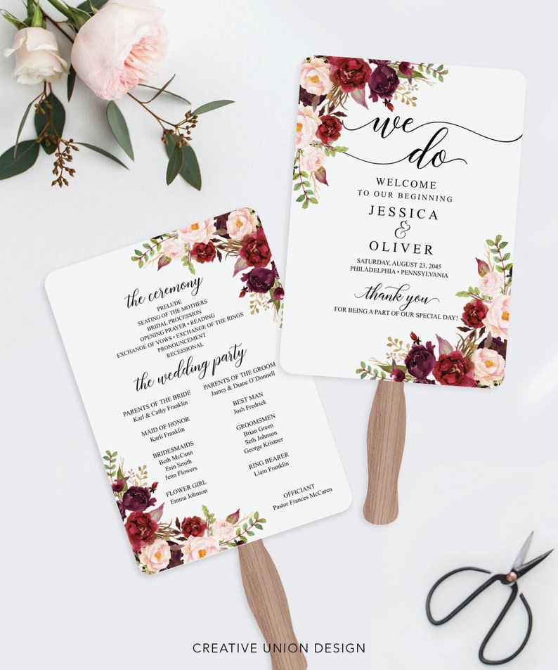 Fall Wedding Program Template, Printable Fan Program, Wedding Fans ...