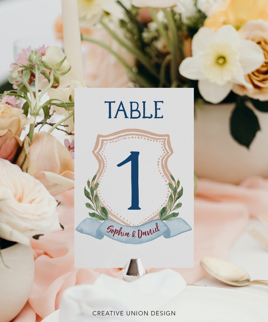 Watercolor Crest Wedding Table Numbers, Wedding Table Number Template ...