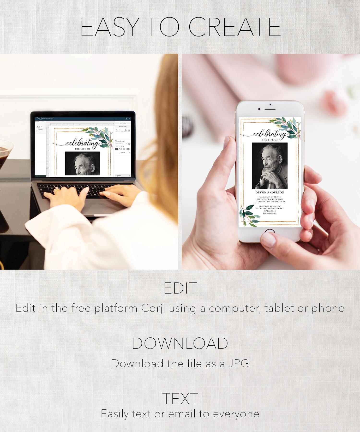 Digital Celebration of Life Electronic Invitation With Photo, Funeral ...