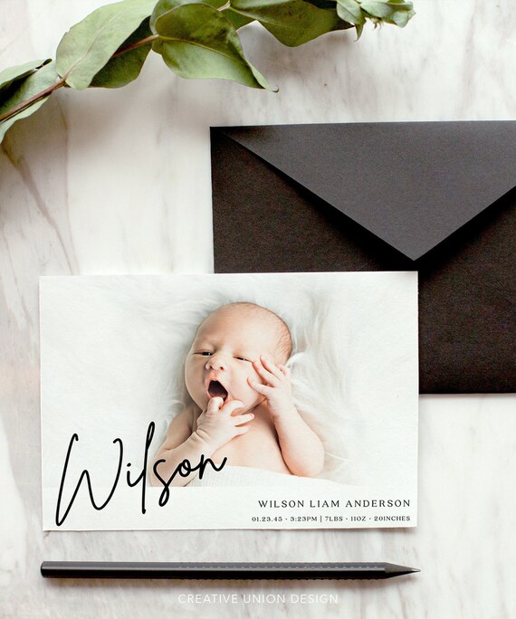 Birth Announcement, Photo Baby Announcement Card Template, Newborn ...