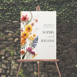 Editable Wildflower Welcome Sign Template, Pressed Flowers, Printable ...