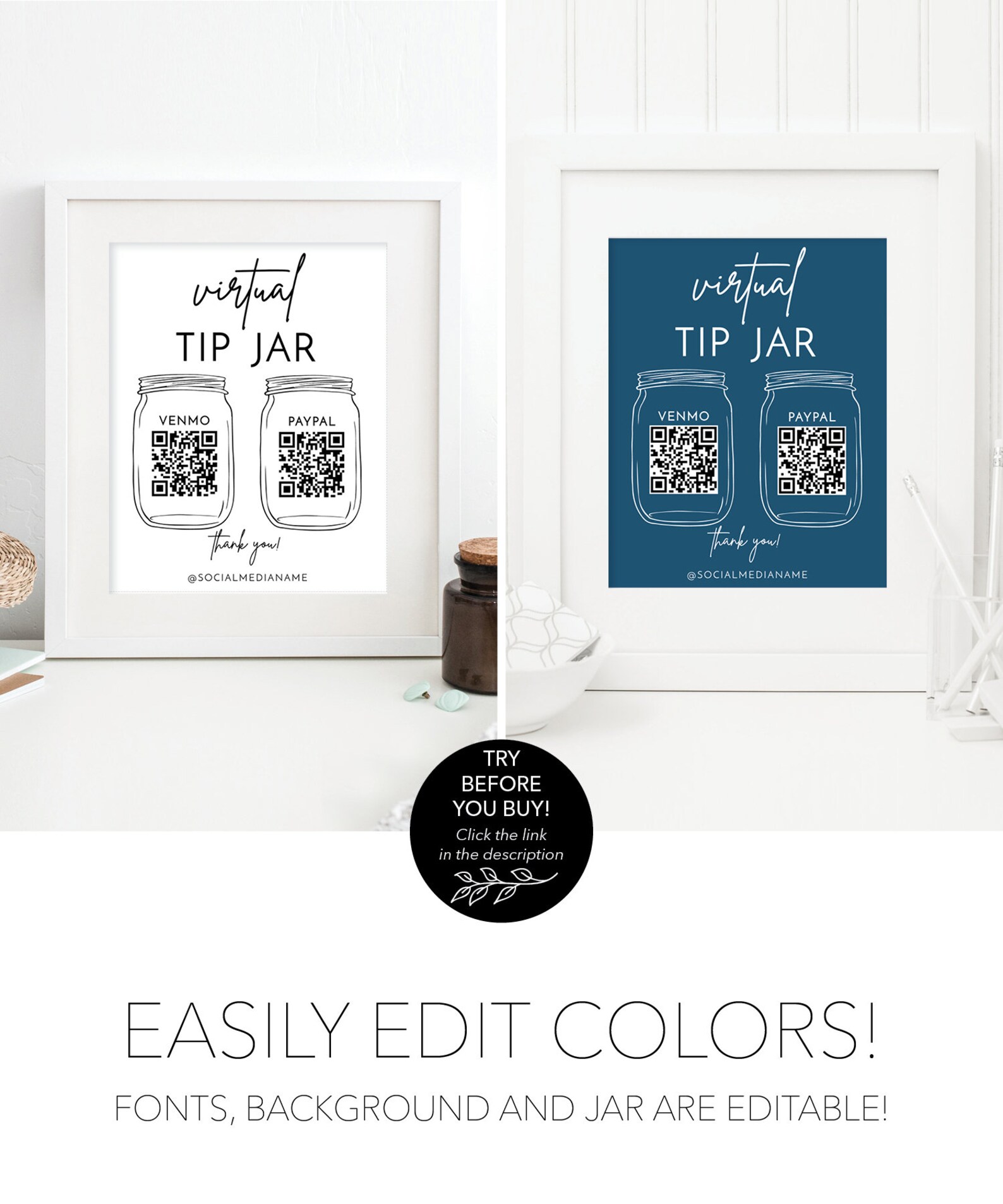 Printable Virtual Tip Jars Sign Venmo and Paypal QR Code - Etsy