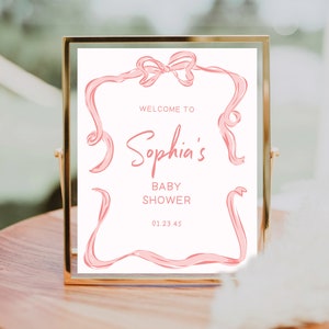 Pink Bow Baby Shower Welcome Sign Template, Hand Drawn Welcome Baby ...