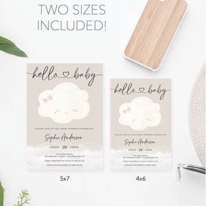 CLOUD Baby Shower Invitation Template, Hello Baby, Clouds Girl Baby ...