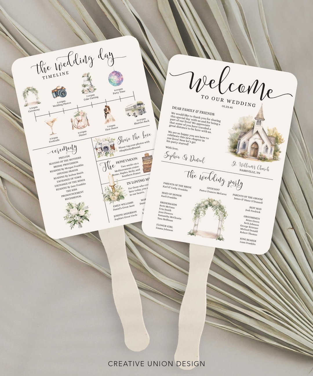 Rustic Wedding Infographic Program Fan Custom Program Template Personalized Wedding Program ...