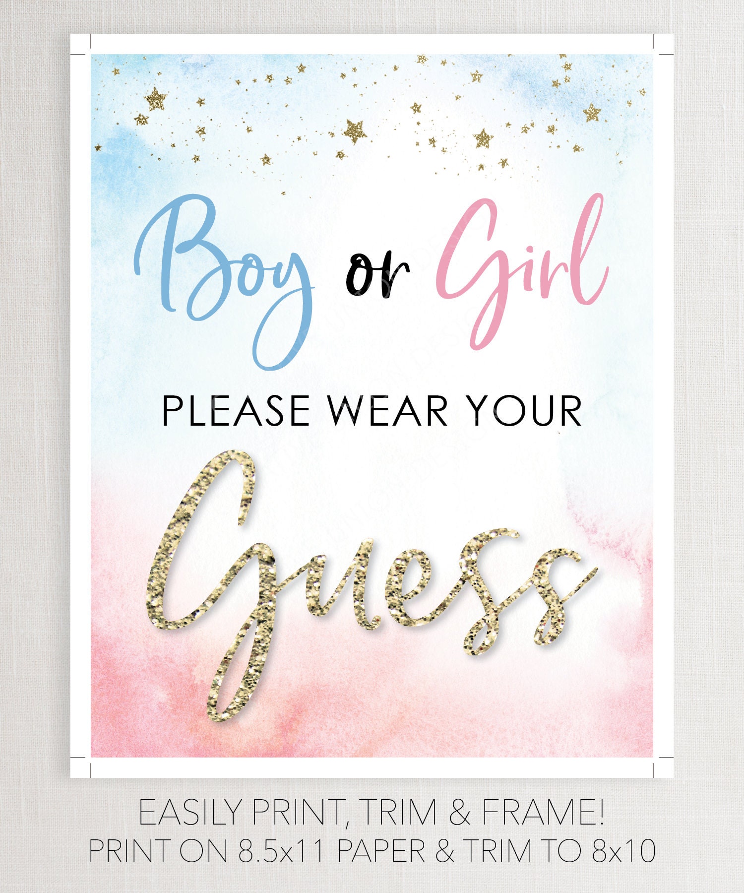 Wear Your Guess Sign Gender Reveal Party Sign Printable