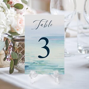 Minimal Beach Wedding Table Numbers, Wedding Table Number Template ...