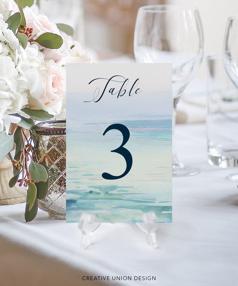 Minimal Beach Wedding Table Numbers, Wedding Table Number Template ...