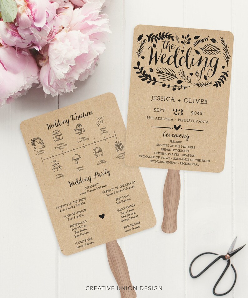 Rustic Wedding Fan Programs Foliage Wedding Program Template - Etsy