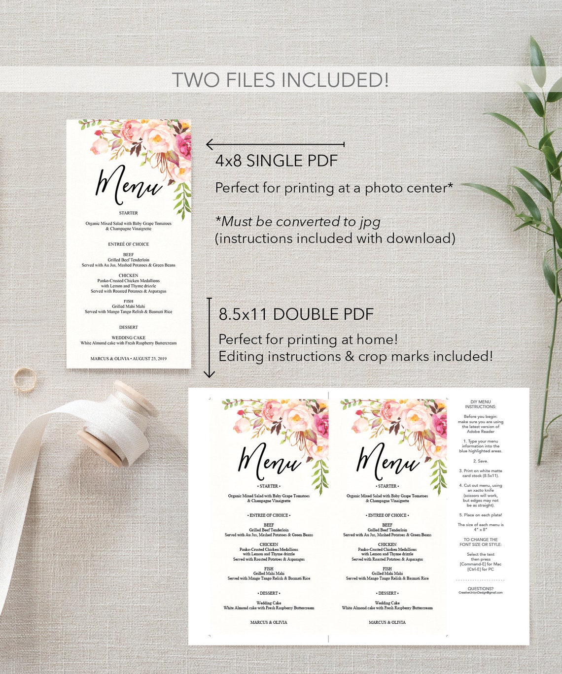 Wedding Menu Printable Dinner Menu Cards Template - Etsy