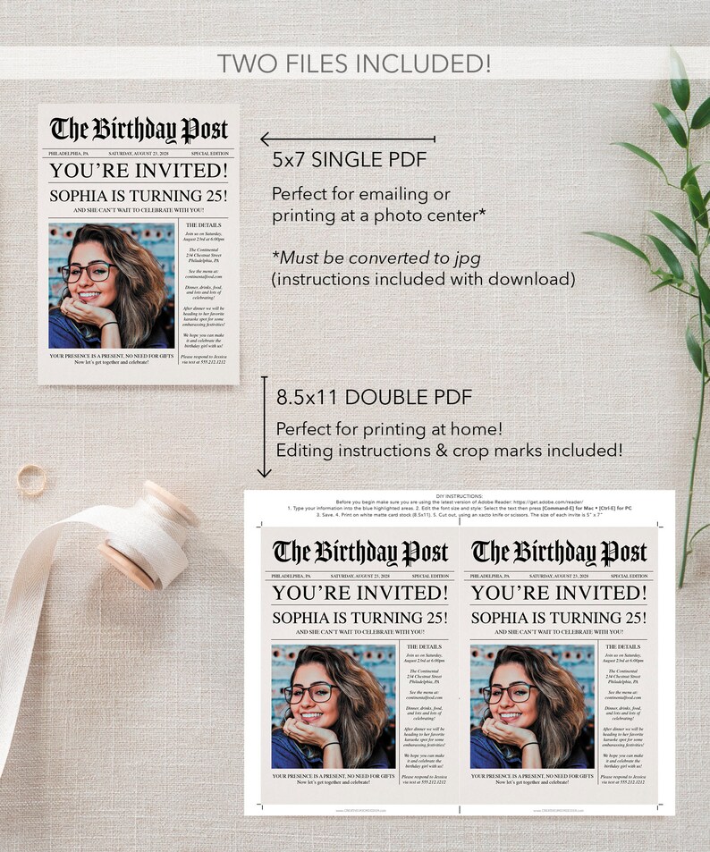 Newspaper Birthday Party Invitation Template Birthday Invite - Etsy