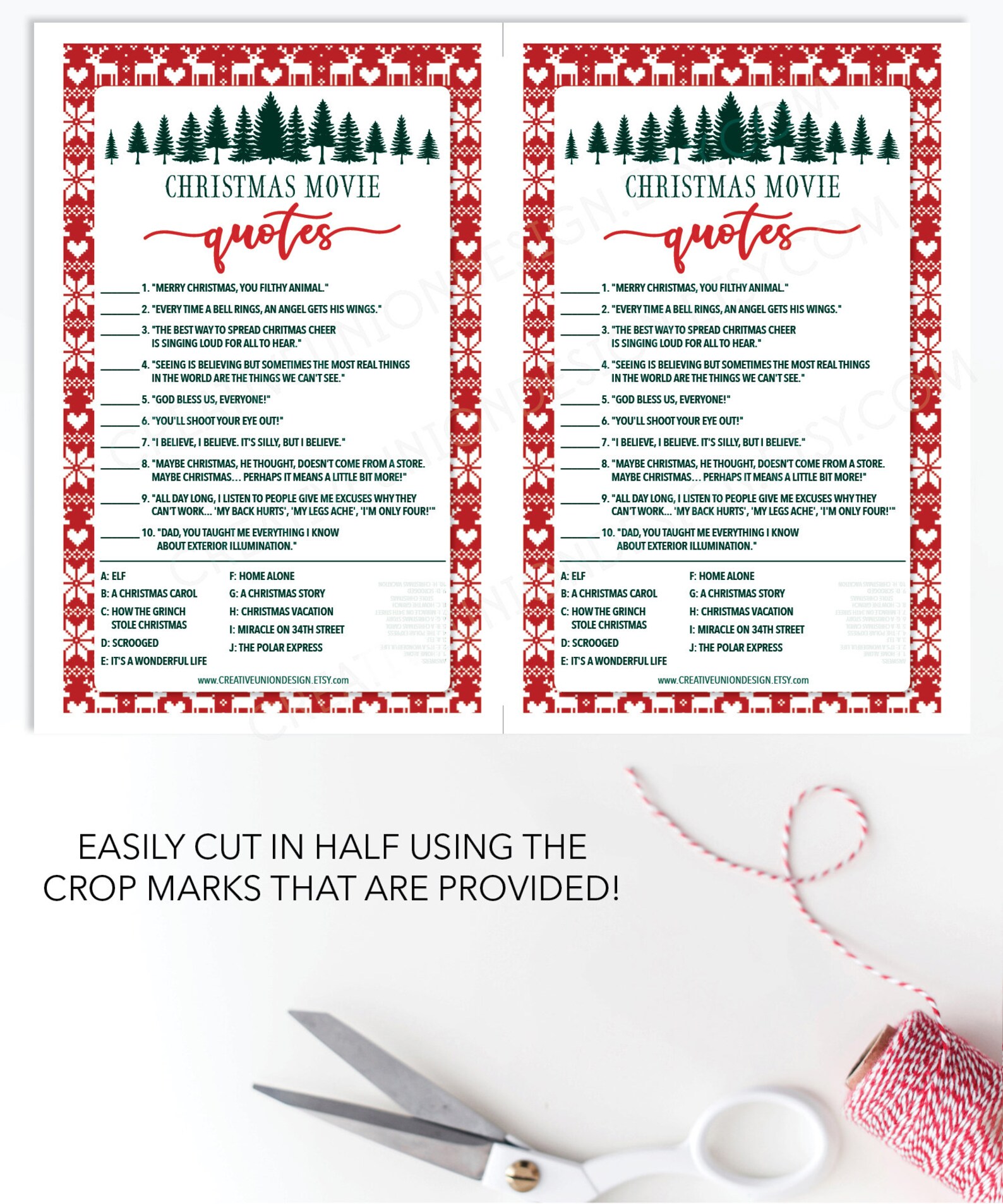 Christmas Game - Christmas Movie Quotes - Printable Christmas Party ...