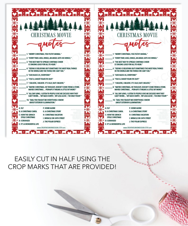 Christmas Game Christmas Movie Quotes Printable Christmas - Etsy