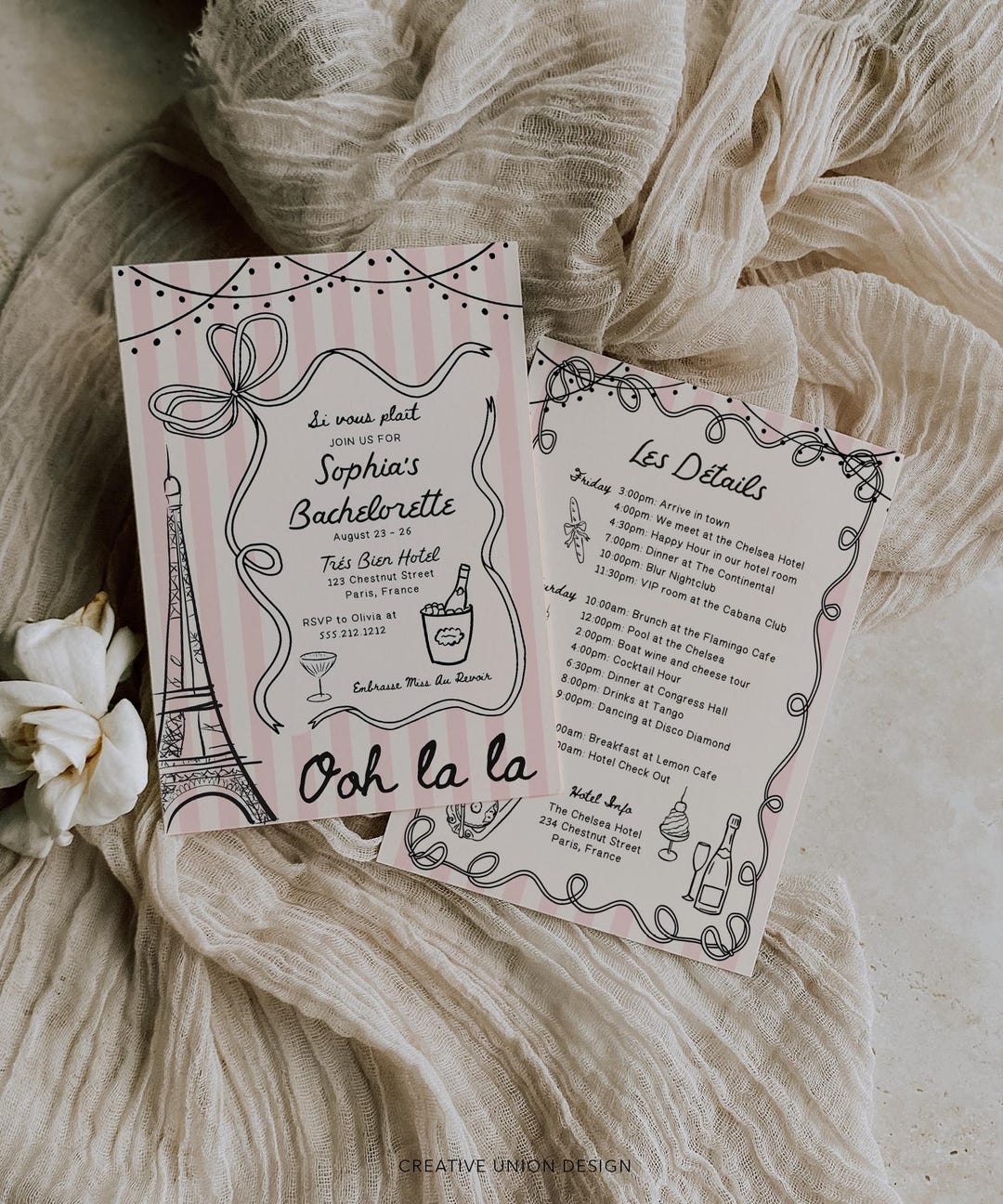 Hand Drawn French Bachelorette Party Invitation and Itinerary Template ...