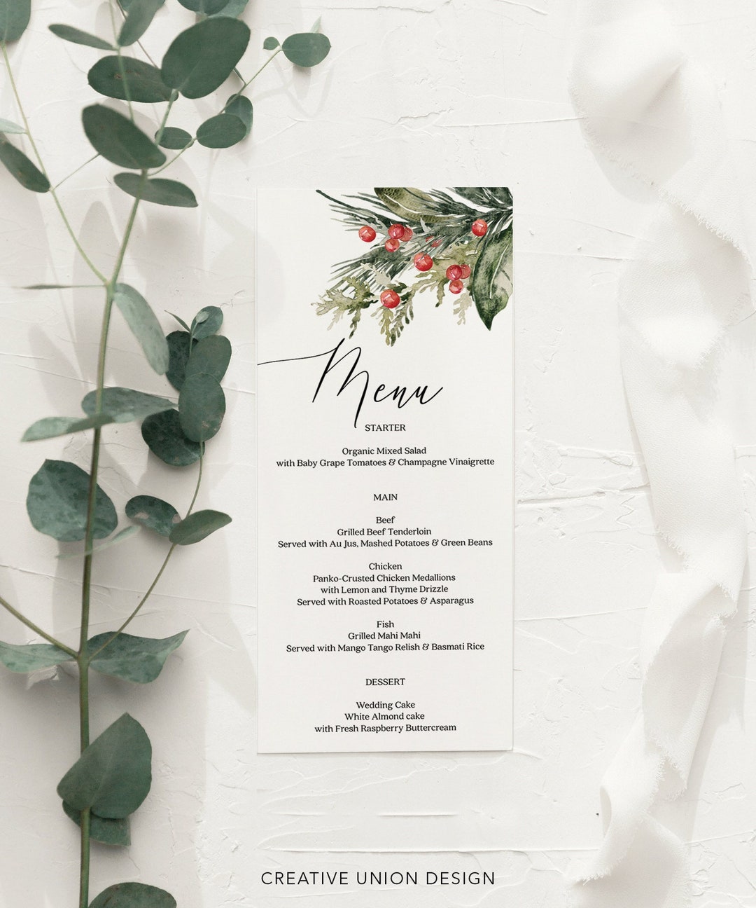 Elegant Watercolor Christmas Menu Template, Printable Menu, Editable ...
