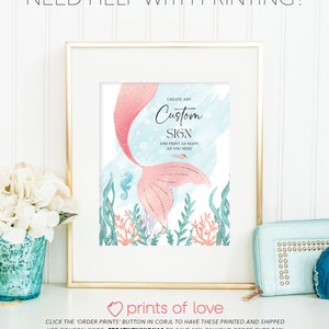 Mermaid Editable Custom Sign Template, Custom Birthday Party Sign ...