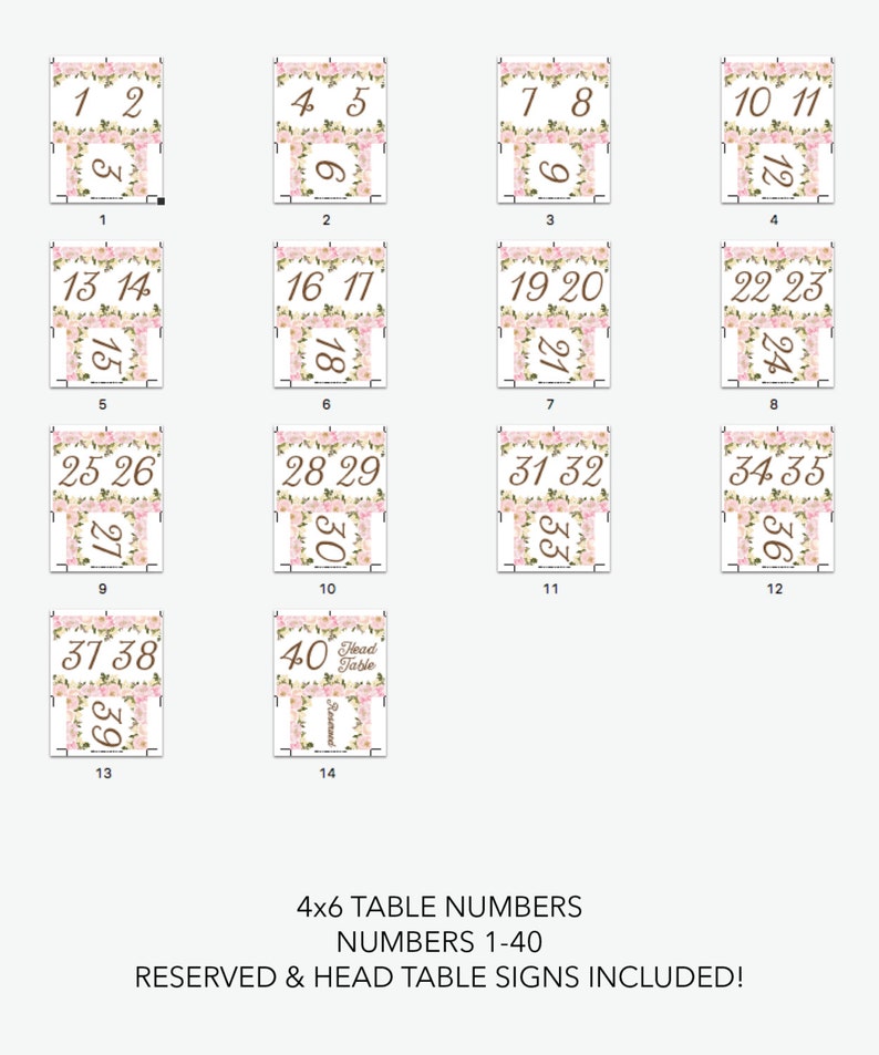 Table Numbers Pink Floral Wedding Table Numbers 4x6 Wedding | Etsy