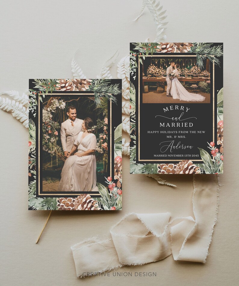 Merry and Married Christmas Card Template, Our First Christmas, Just ...