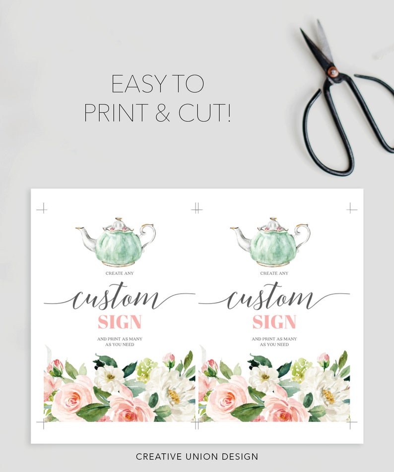Tea Party Custom Sign Template, Editable Bridal Shower Sign, Favors ...