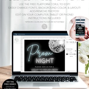 Neon Prom Party Invite Template, Prom Invitation, Disco Prom Party ...