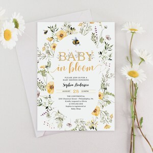 Yellow Wildflower Baby Shower Invite Template, Printable Bee Baby ...