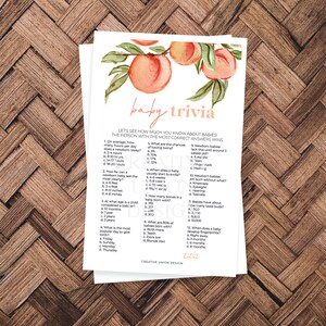 Sweet Peach Baby Shower Trivia Game, Baby Shower Game Printable, Trivia ...