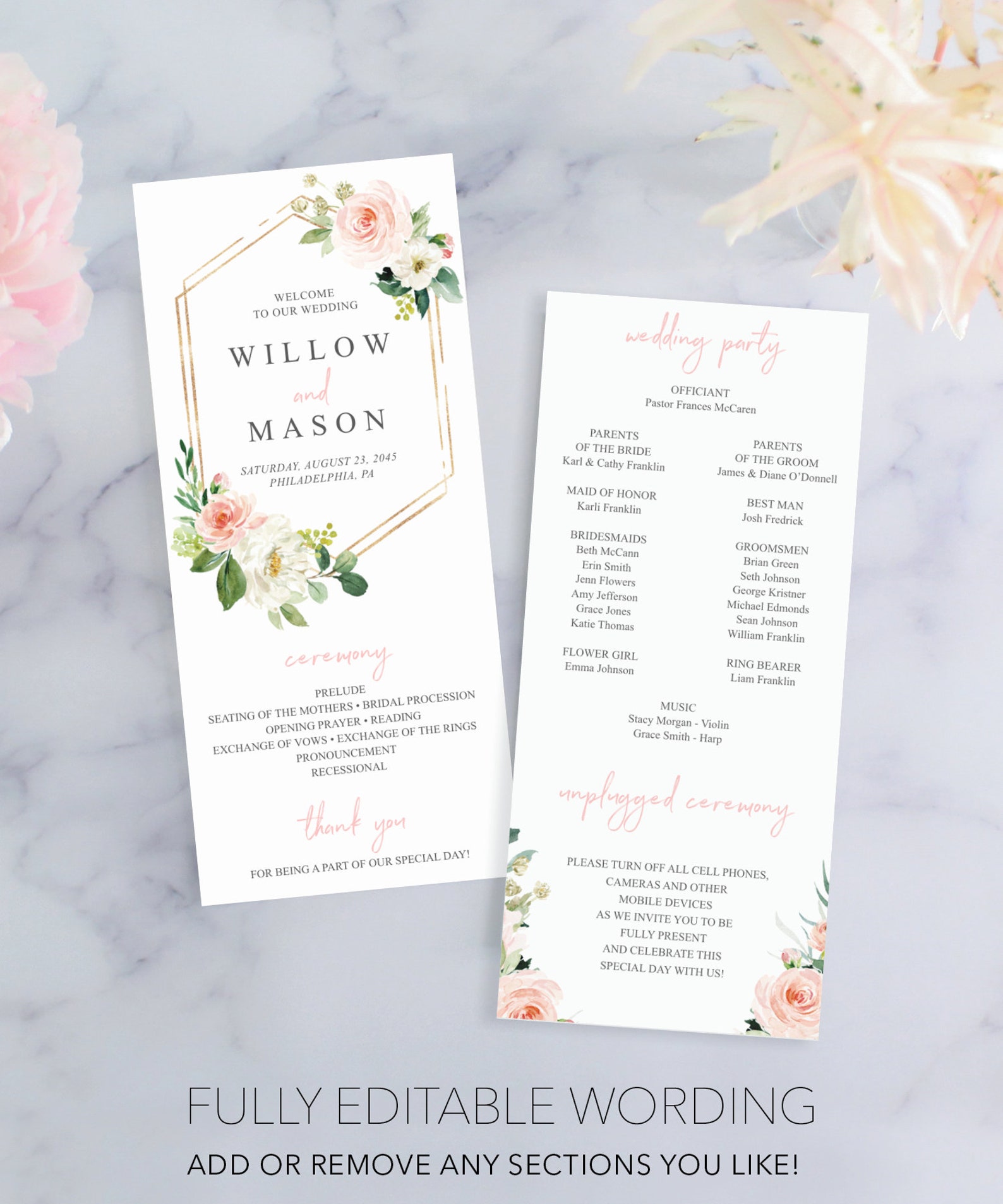 Wedding Program Template Floral Programs for Wedding Wedding - Etsy