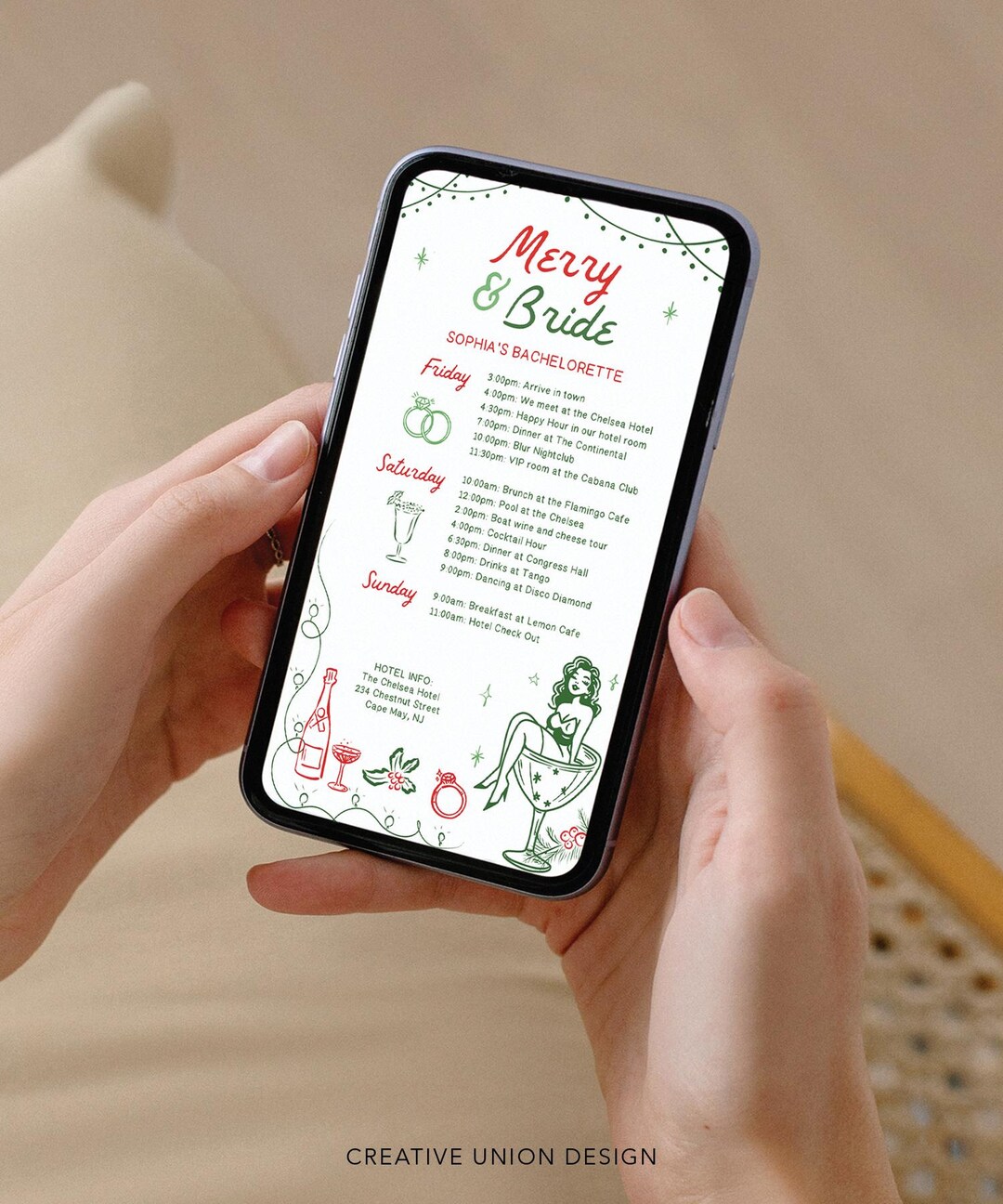 Merry and Bride Christmas Bachelorette Party Digital Itinerary Template ...