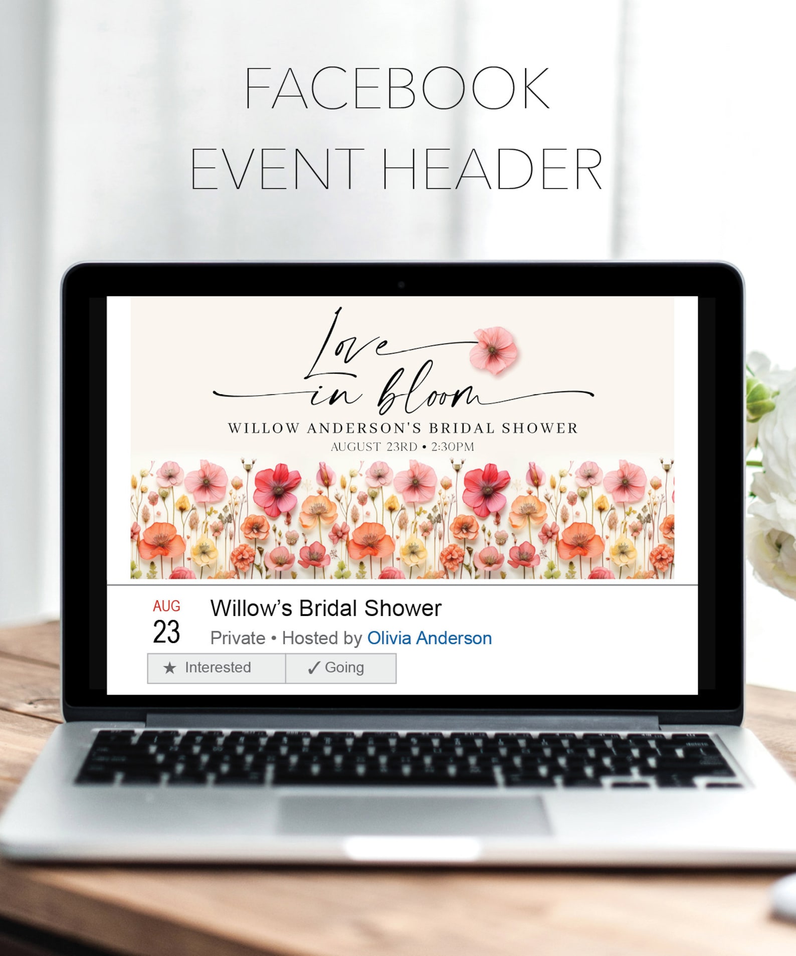 Bridal Shower Facebook Event Header Template, Evite, Wildflower ...