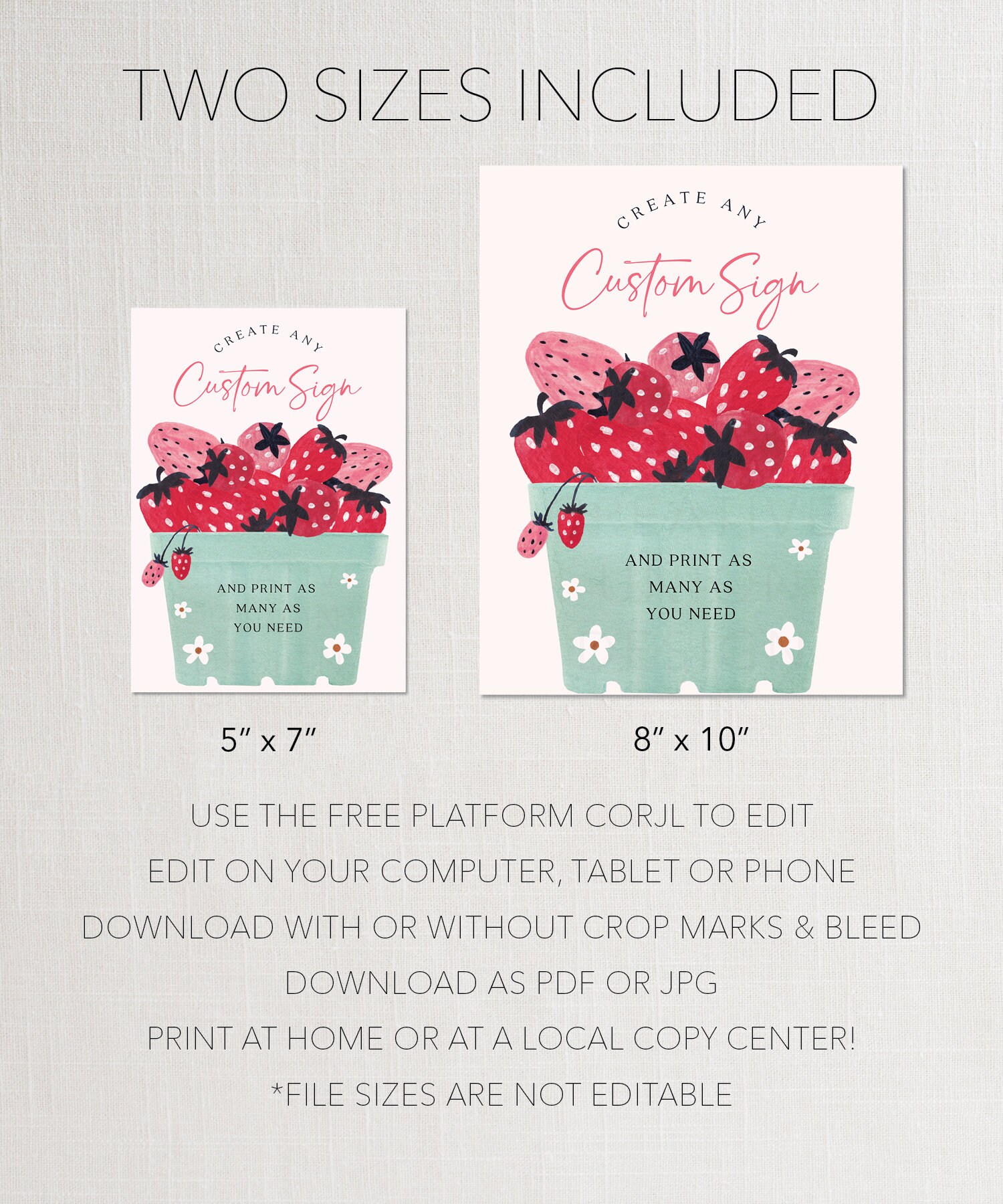 Editable Custom Sign Template, Berry Sweet, Custom Birthday Party Sign ...