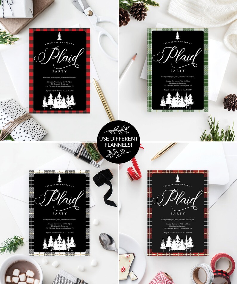 Plaid Party Invitation Template Flannel Christmas Party - Etsy