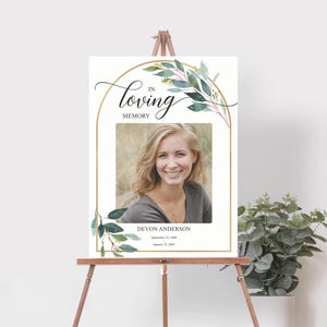 Funeral Memorial Sign, Celebration of Life With Picture, Garden Greens ...