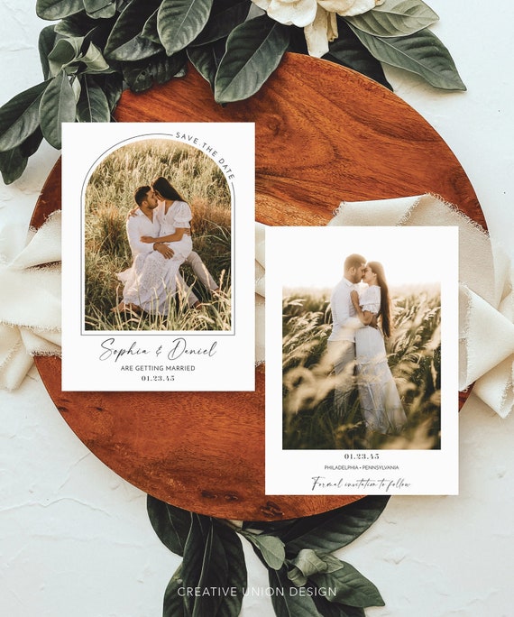 Boho Arch Photo Save the Date Template, Save The Date with Photo, Save ...