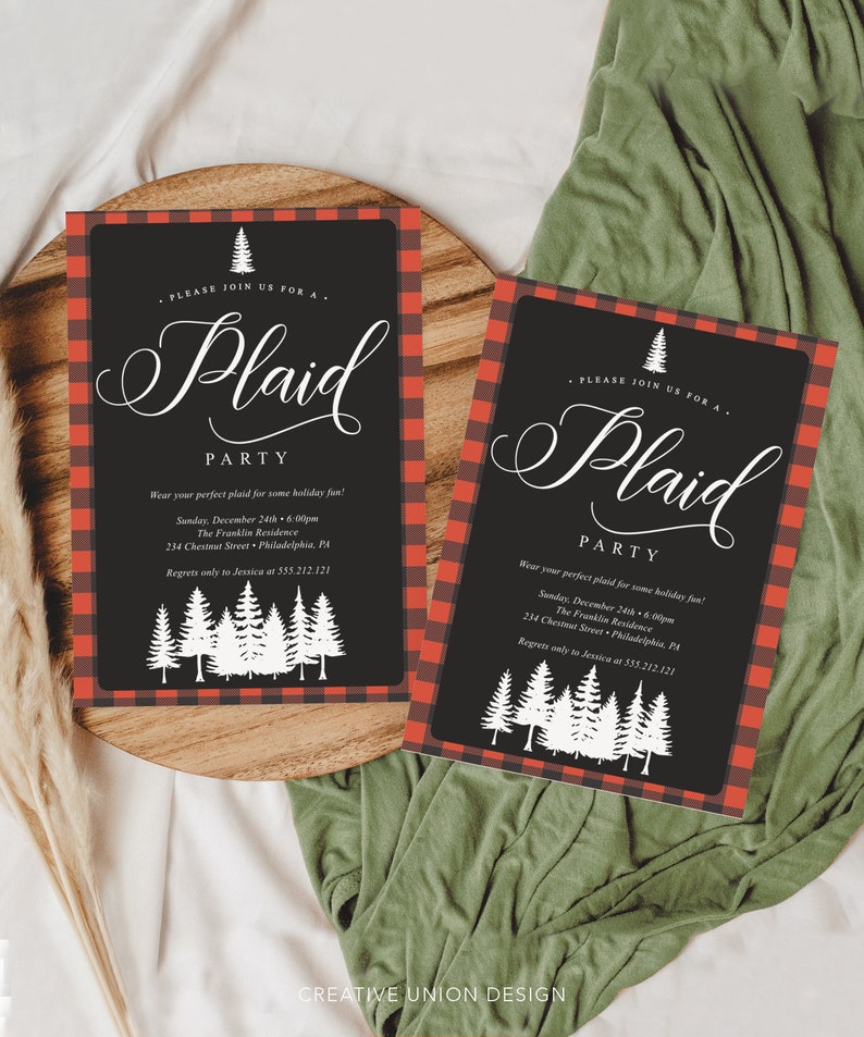 Plaid Party Invitation Template Flannel Christmas Party - Etsy