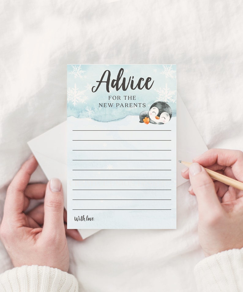 Advice and Wishes Template Penguin Baby Shower Game Advice - Etsy