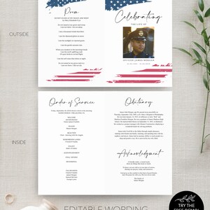 American Flag Funeral Program Template for Service Members, Veteran ...