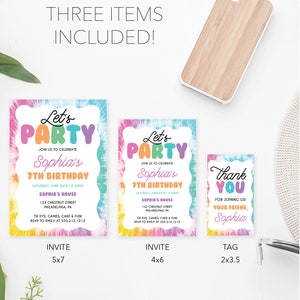 Tie Dye Birthday Invitation With Tag Template, Rainbow Birthday Invite ...