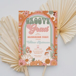 Groovy Grad Retro Graduation Party Invite Template Graduation ...