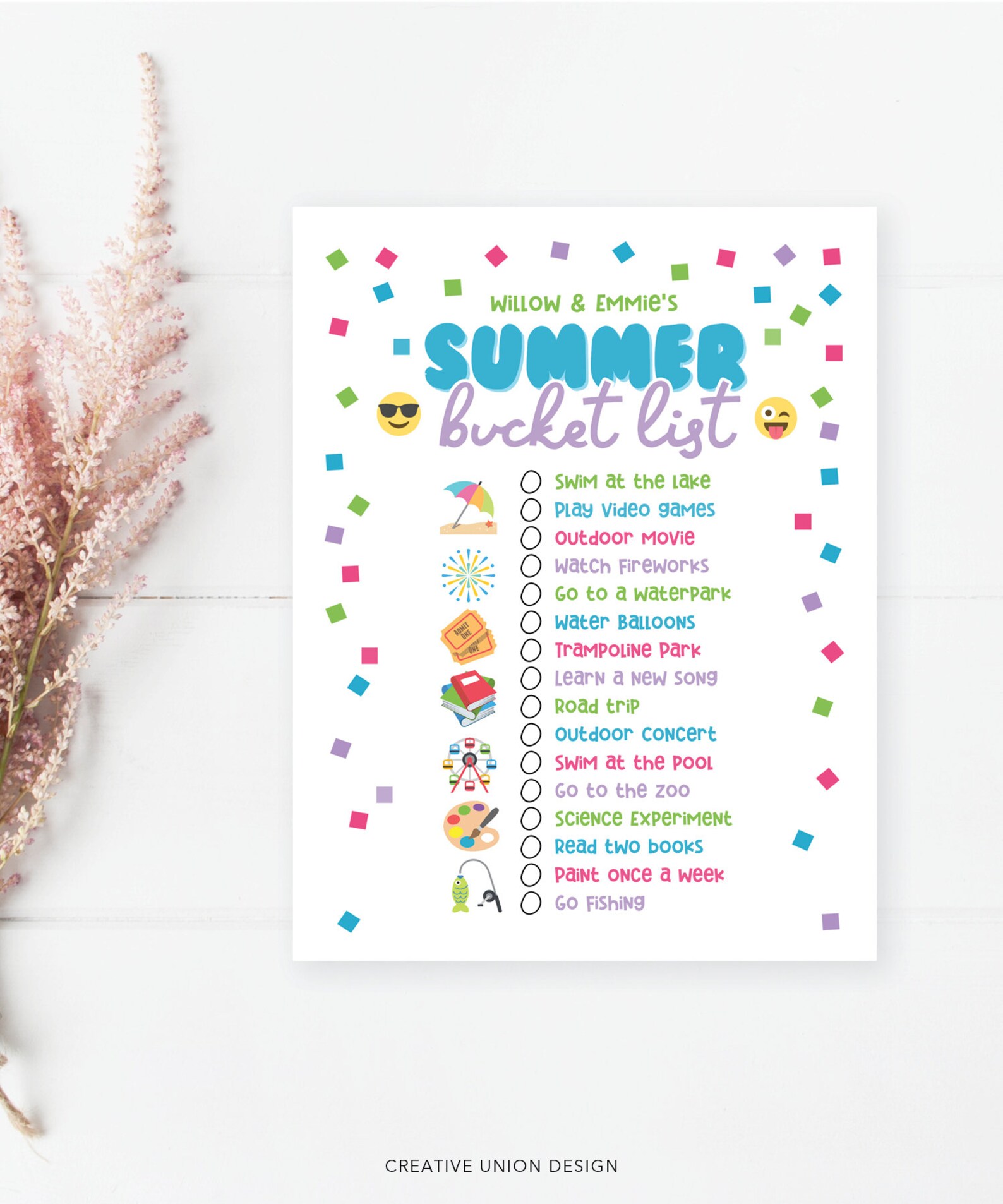 Printable Kids Summer Bucket List, Printable Check List Template, Kids ...