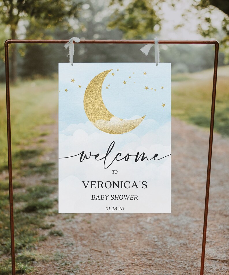 Editable Boy Baby Shower Welcome Sign Over the Moon Welcome - Etsy