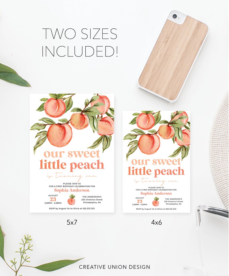 Peach First Birthday Invite Template, Peach 1st Birthday Invitation ...